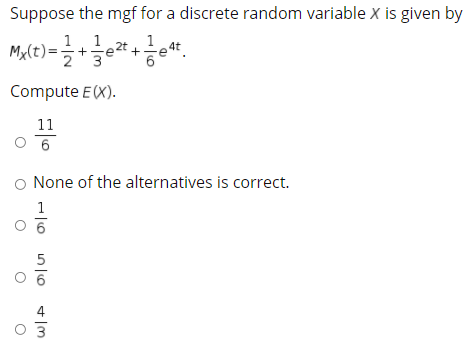 Solved Suppose the mgf for a discrete random variable x is | Chegg.com