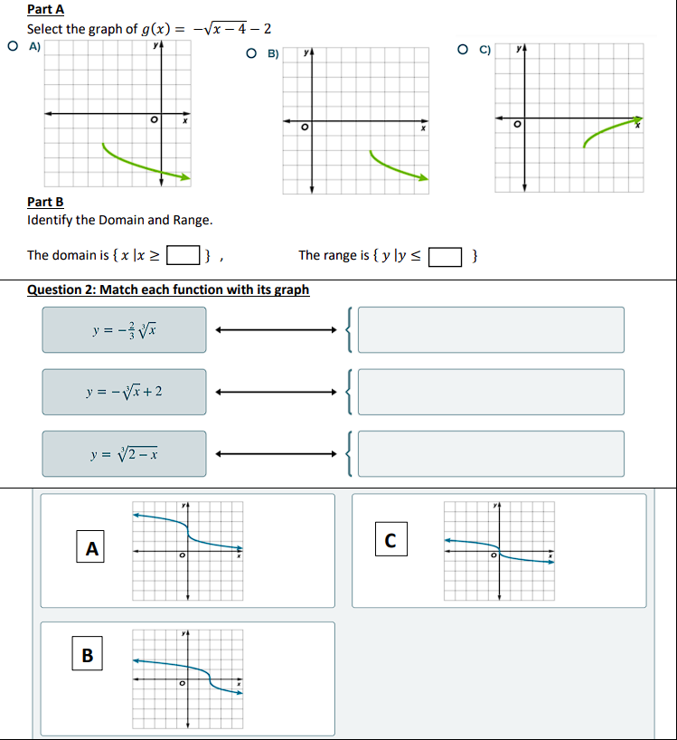 Solved Part A Select the graph of g(x) = -√√x-4-2 OA) O B) A | Chegg.com