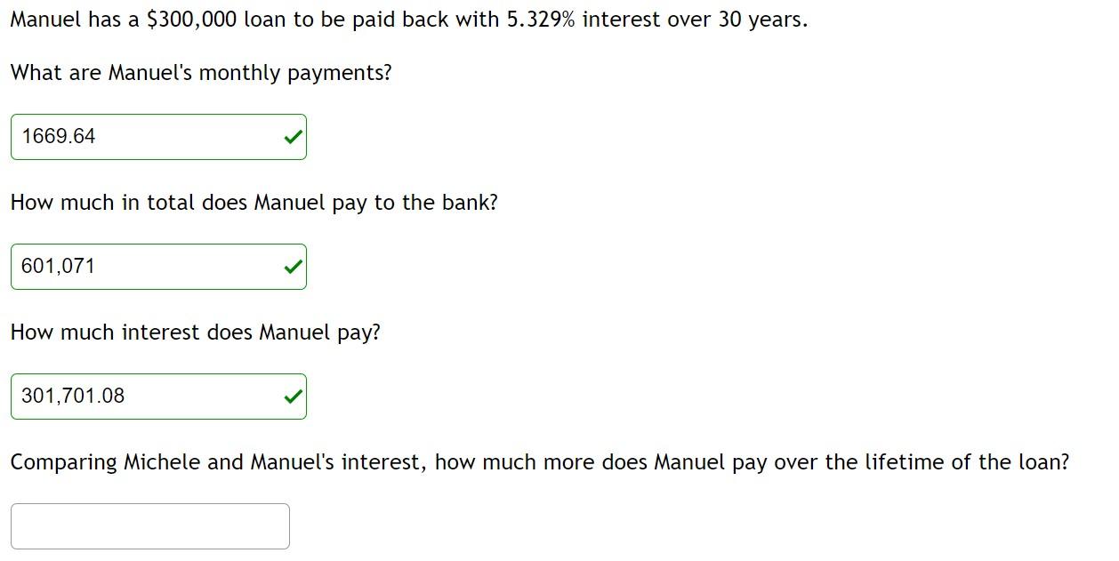 Solved Manuel has a $300,000 loan to be paid back with | Chegg.com