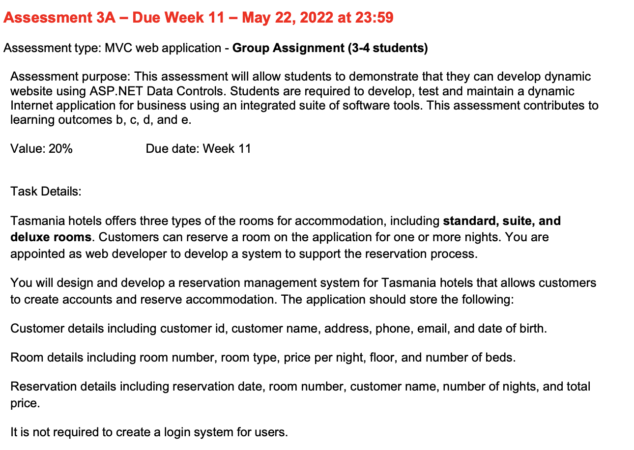 Solved Assessment 3A – Due Week 11 – May 22, 2022 at 23:59 | Chegg.com