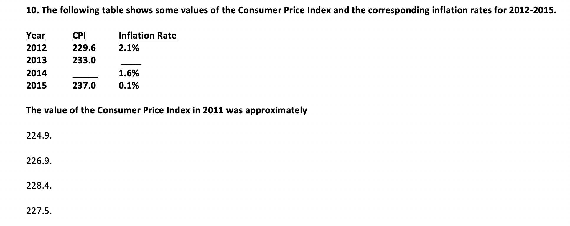 Solved 10. The following table shows some values of the | Chegg.com