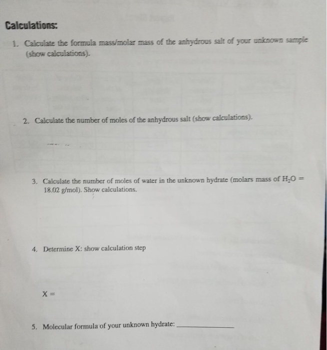 Determining the Formula of an Unknown Hydrate | Chegg.com
