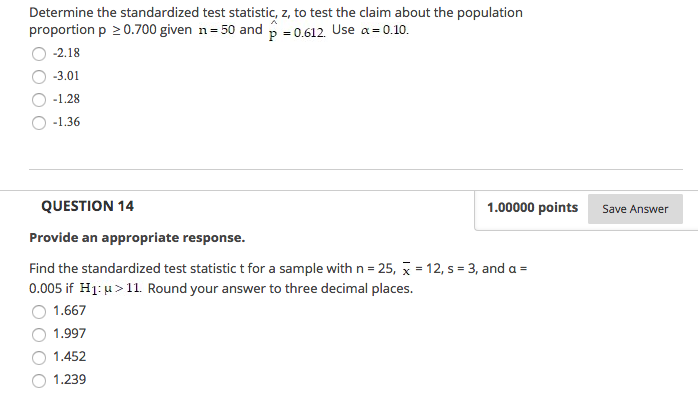 Solved Determine the standardized test statistic, z, to test | Chegg.com