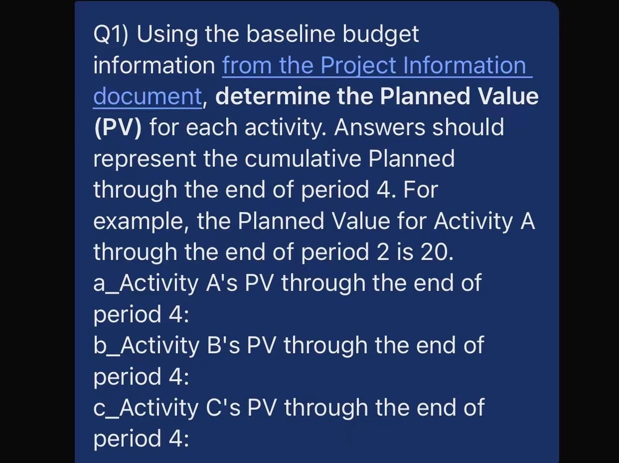 Q1) Using the baseline budget information from the | Chegg.com