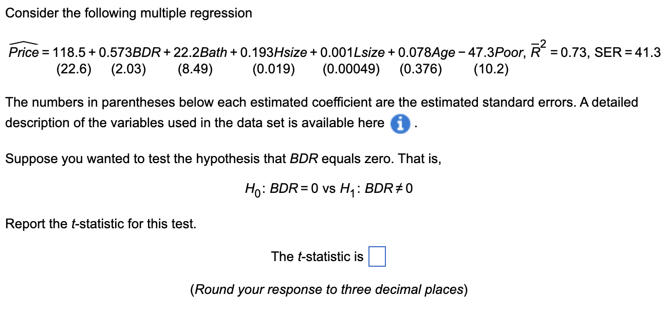 Solved Consider the following multiple regression Price | Chegg.com
