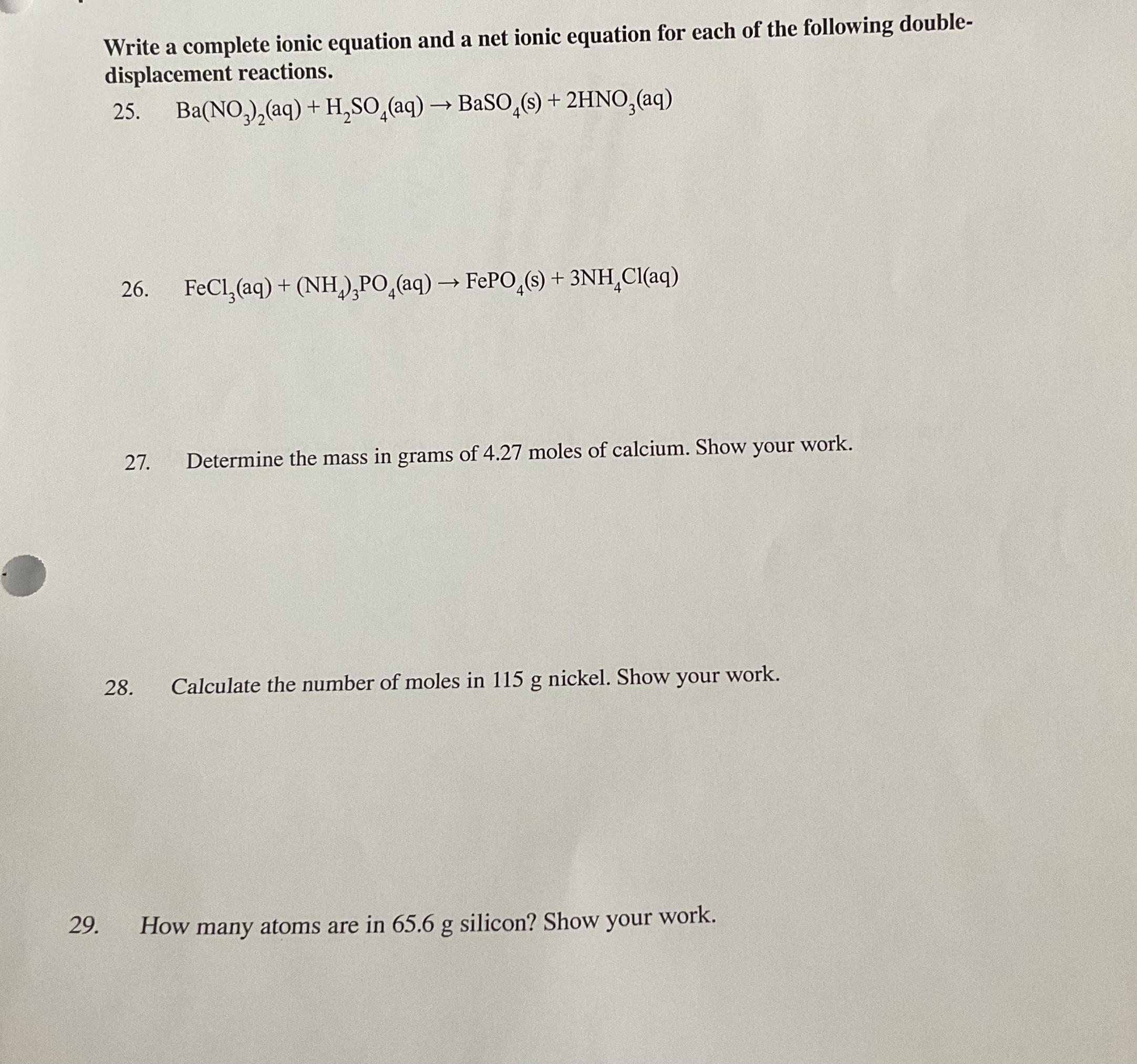 Write a complete ionic equation and a net ionic | Chegg.com