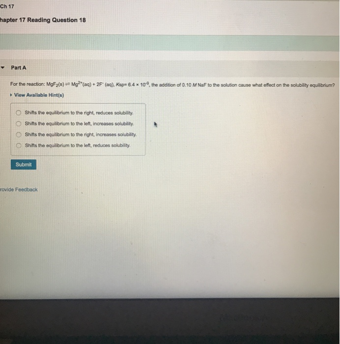 Solved Ch 17 hapter 17 Reading Question 18 Part A For the | Chegg.com