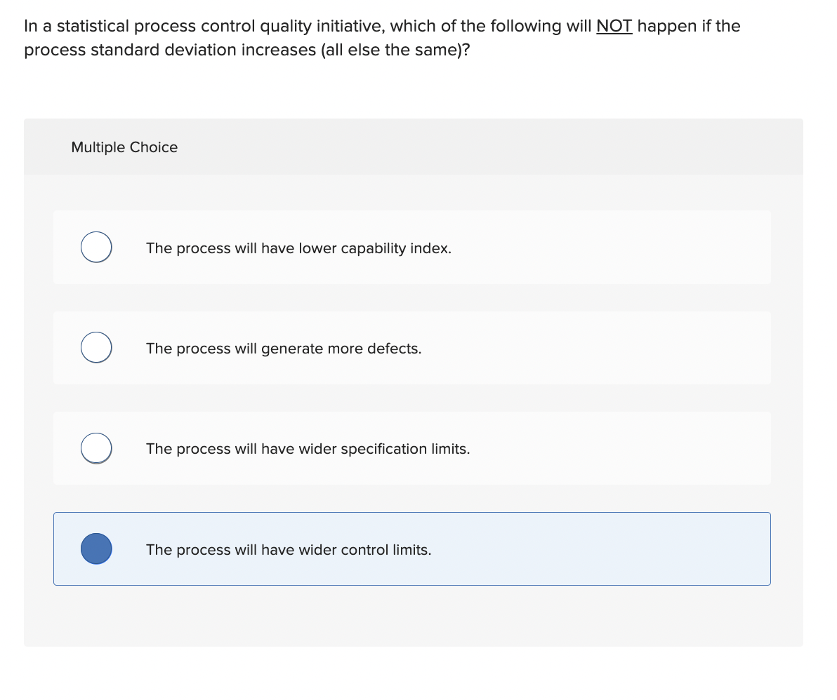 Solved In a statistical process control quality initiative, | Chegg.com