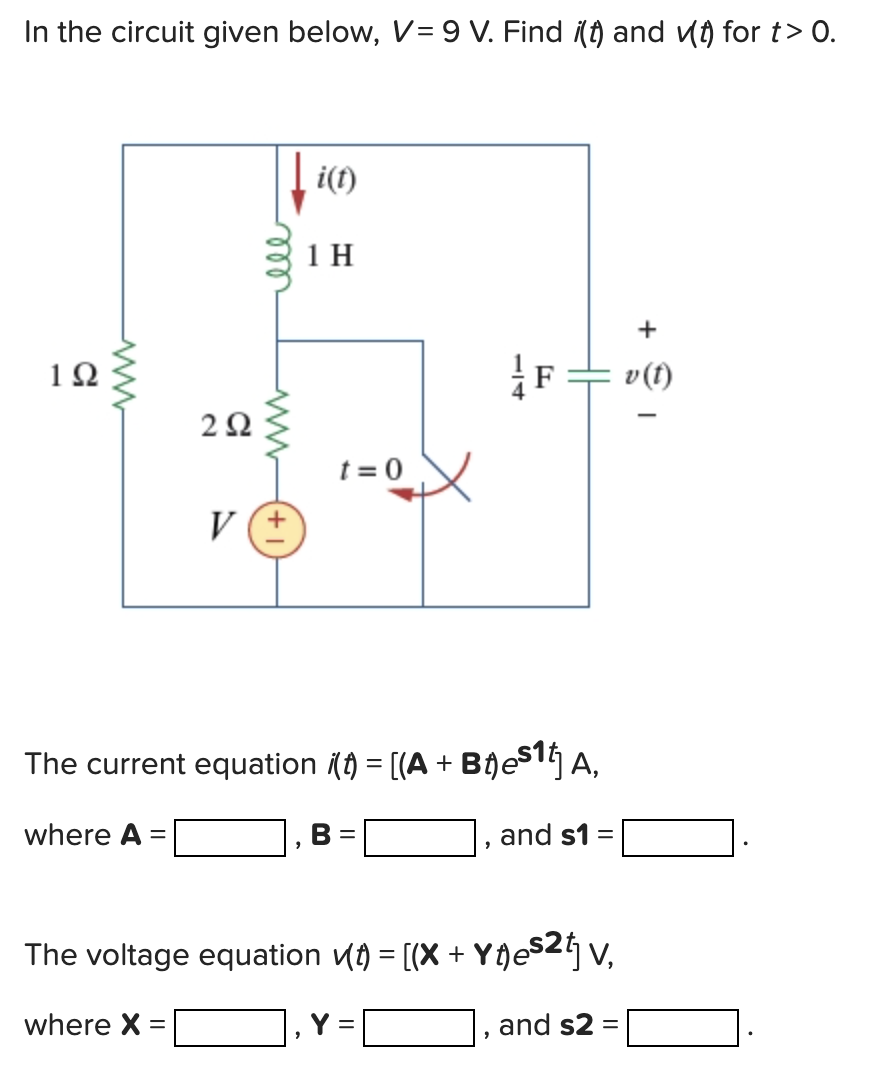 Solved In the circuit given below, V=9 V. Find i(t) and V(t) | Chegg.com