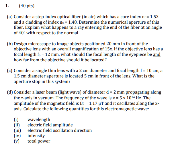 Solved (a) Consider a step-index optical fiber (in air) | Chegg.com