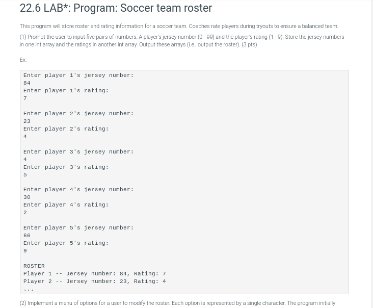 Solved 22.6 LAB*: Program: Soccer team roster This program | Chegg.com