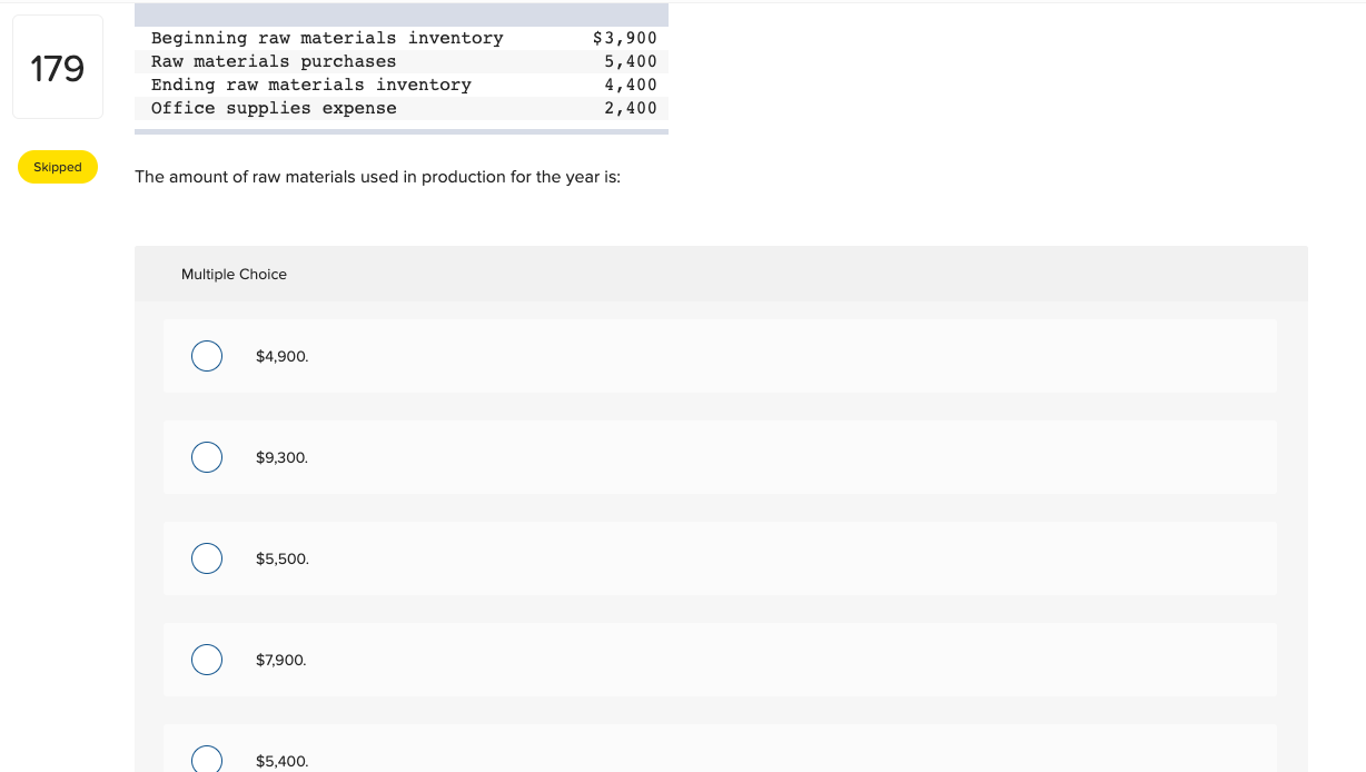 Solved Beginning raw materials inventory Raw materials | Chegg.com