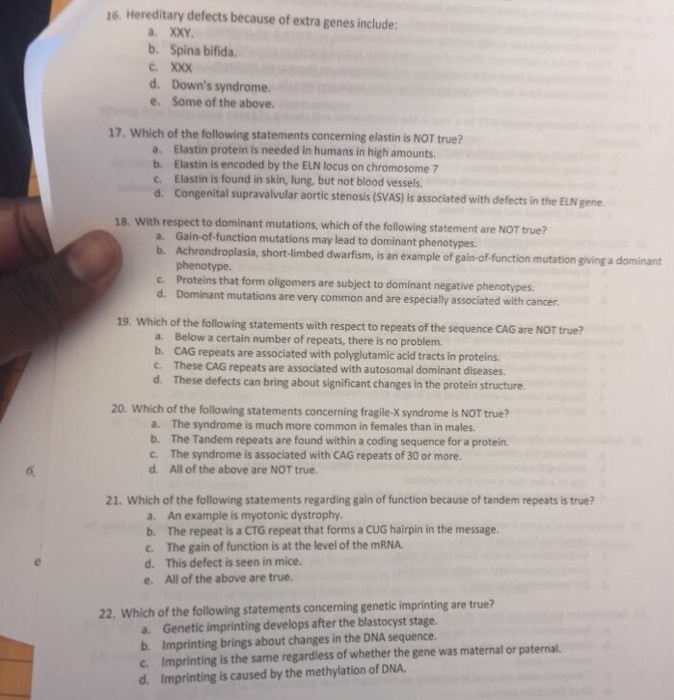 Solved Hereditary detects because of extra genes include: | Chegg.com