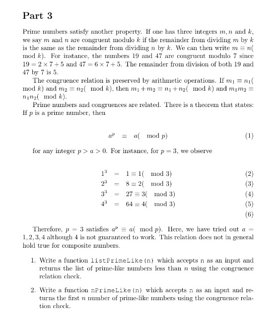 Part 3 Prime numbers satisfy another property. If one | Chegg.com