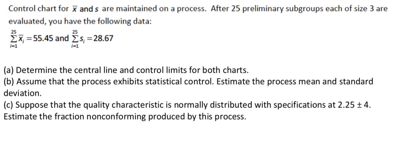 Solved Control chart for x and s are maintained on a | Chegg.com