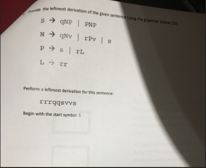 Solved leftmost derivation of the given sentence using the | Chegg.com