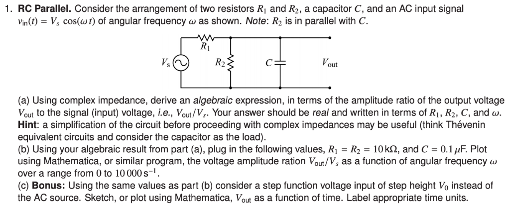 Solved 1. RC Parallel. Consider the arrangement of two | Chegg.com