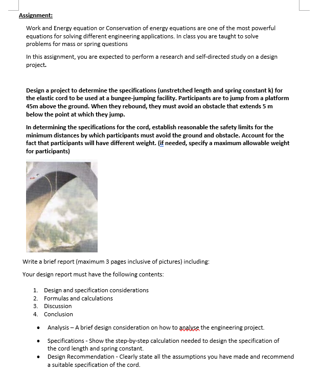 Solved Assignment: Work and Energy equation or Conservation | Chegg.com