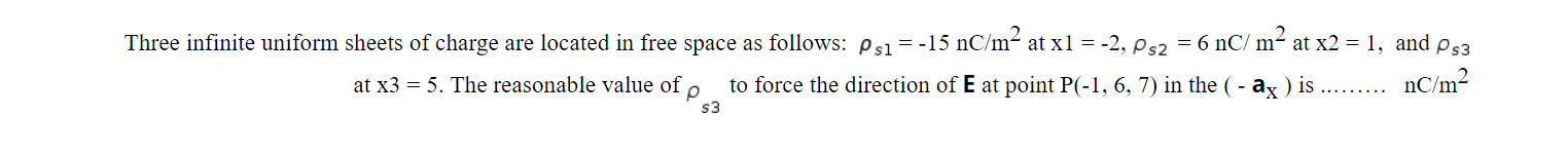 Solved Three infinite uniform sheets of charge are located | Chegg.com