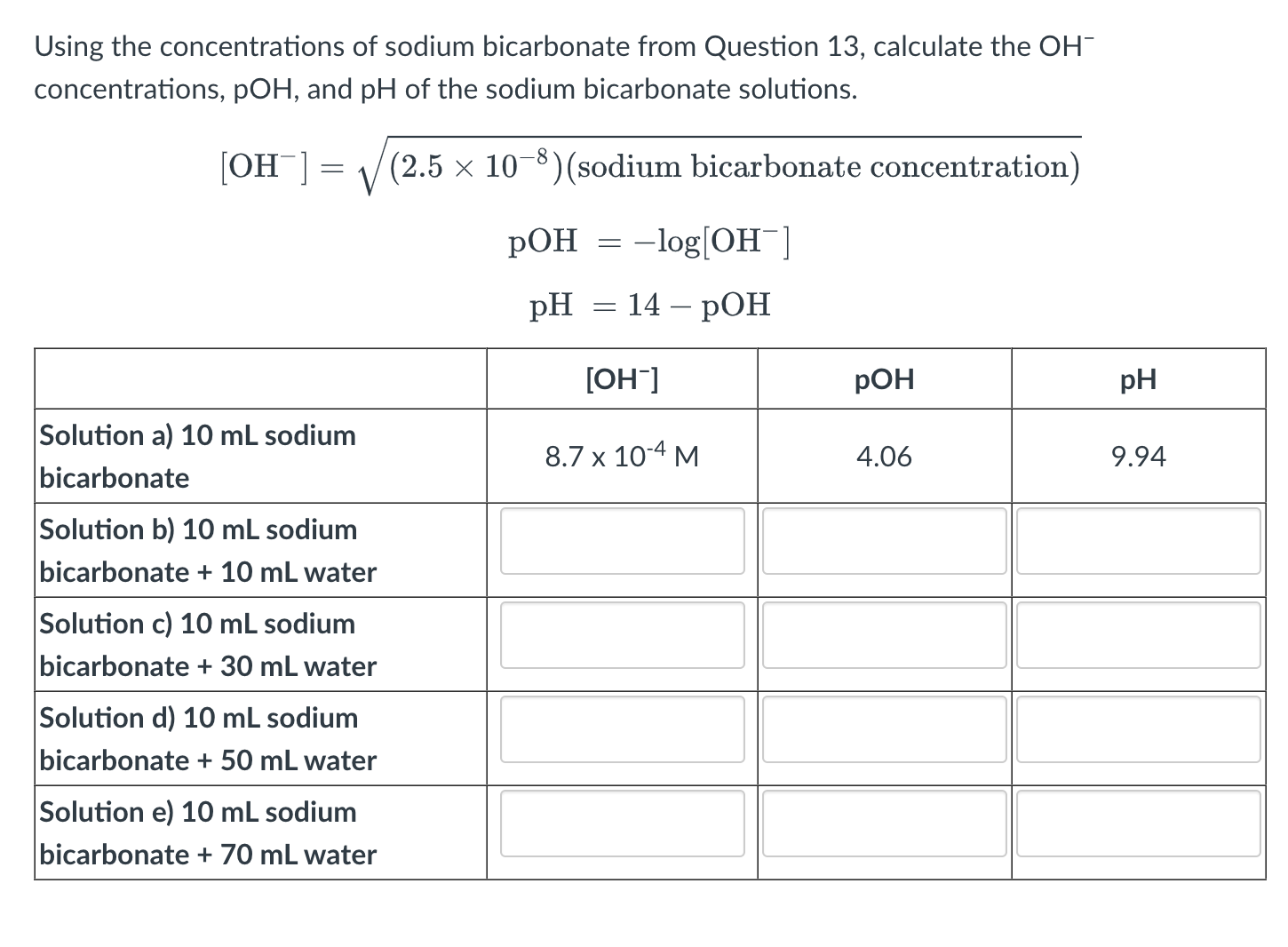Solved Using the concentrations of sodium bicarbonate from | Chegg.com