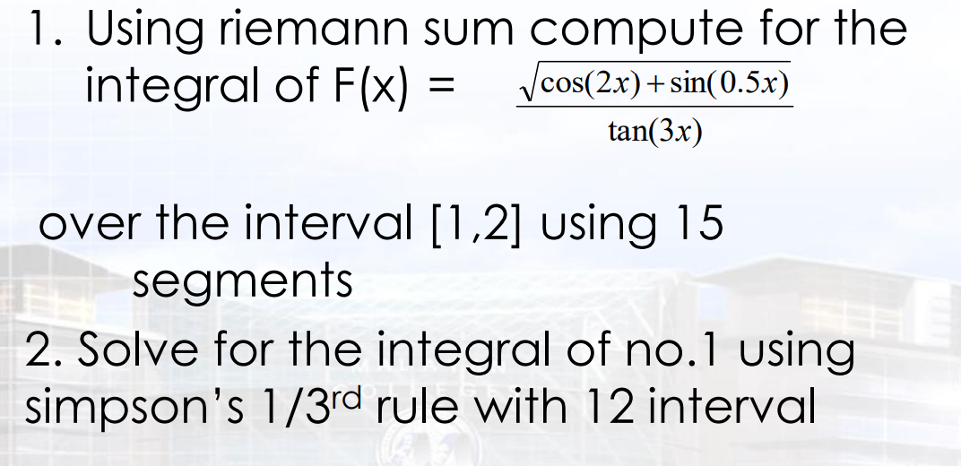 Solved 1. Using riemann sum compute for the integral of F(x) | Chegg.com