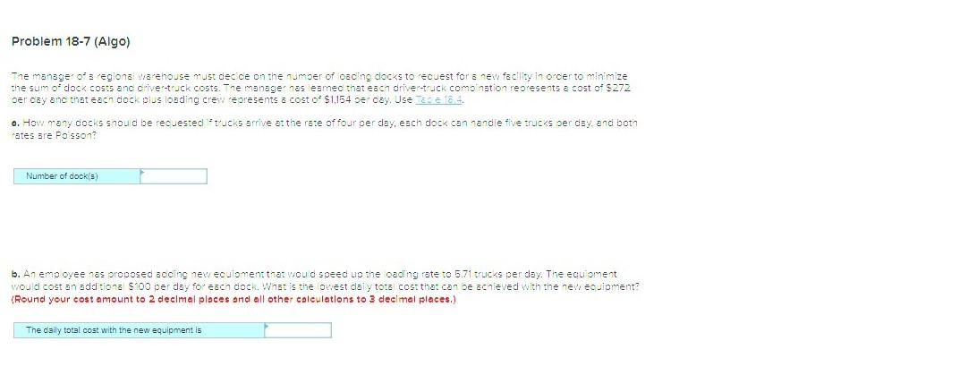 Solved Problem 18-7 (Algo) The manage of a regional | Chegg.com