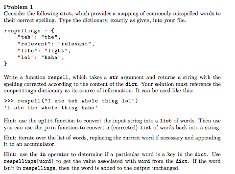 Solved Problem 1 Consider the following dict, which provides | Chegg.com