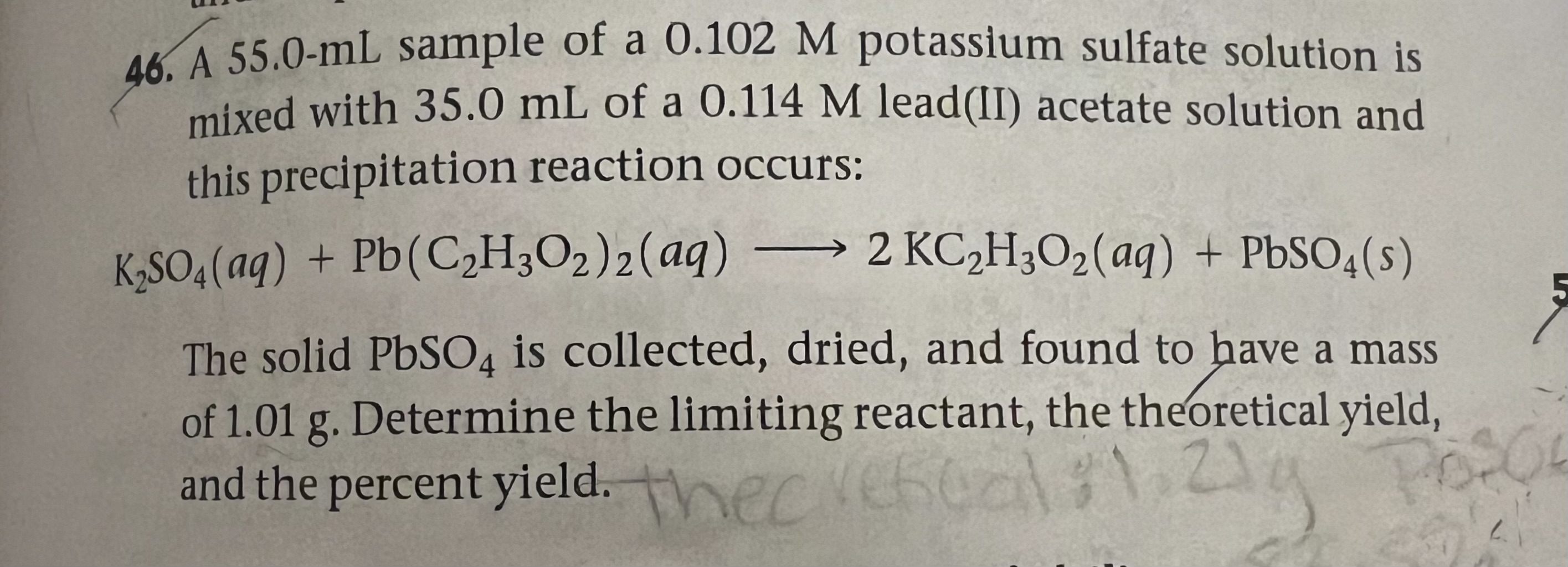 Solved 46. A \\( 55.0-\\mathrm{mL} \\) sample of a \\( 0.102 | Chegg.com