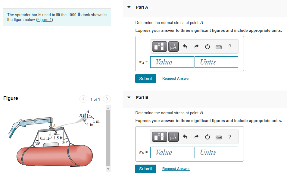 Solved The spreader bar is used to lift the 1000lb tank | Chegg.com