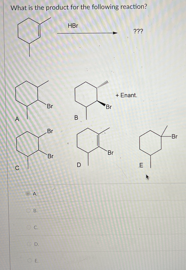 Solved What is the product for the following reaction? HBr | Chegg.com