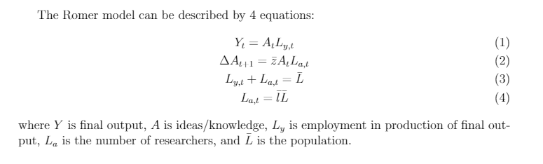 Solved The Romer model can be described by 4 equations: Y = | Chegg.com
