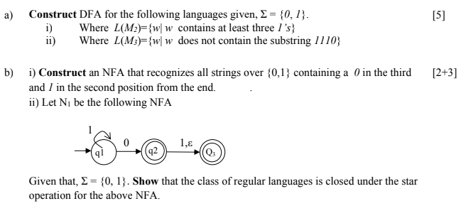 Solved [5] a) Construct DFA for the following languages | Chegg.com