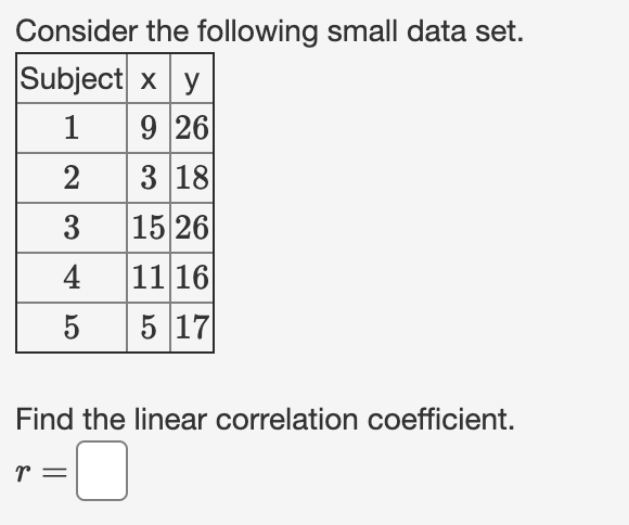 Solved Consider the following small data set. Subject x y 1 | Chegg.com