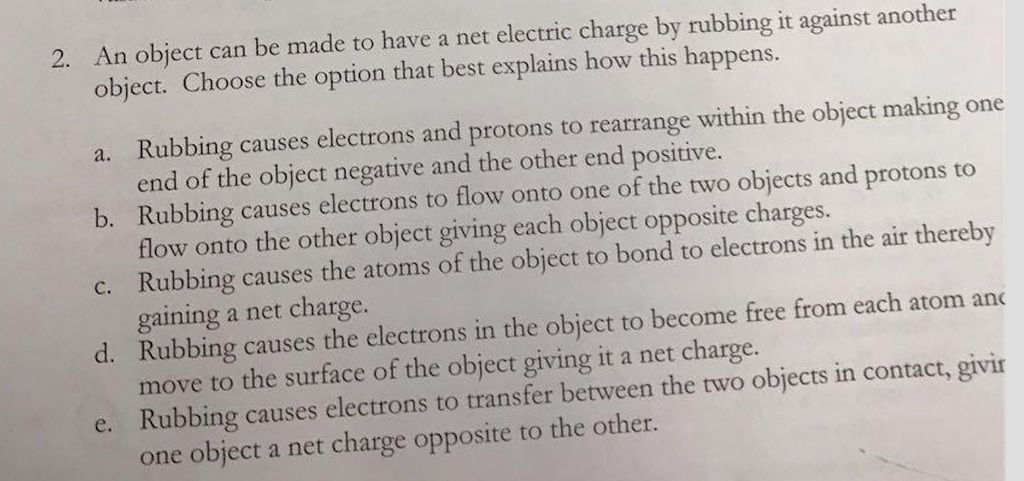 Solved 2. An object can be made to have a net electric | Chegg.com