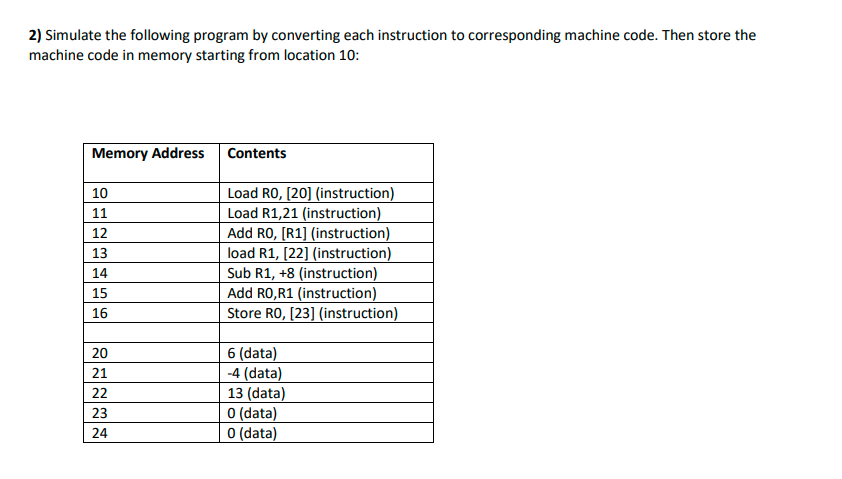 Solved Simulate the following program by converting each | Chegg.com