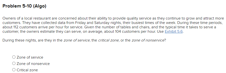 Solved Problem 5-10 (Algo) Owners of a local restaurant are | Chegg.com