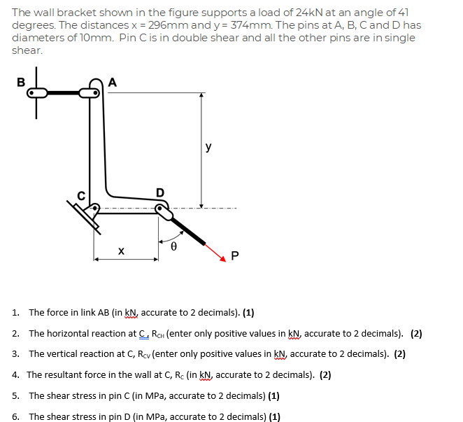 Solved The wall bracket shown in the figure supports a load | Chegg.com