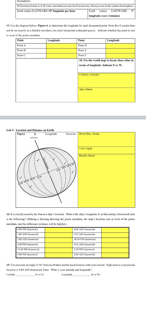 Solved hemisphere. If Greenwich time is AM (ante meridian) | Chegg.com
