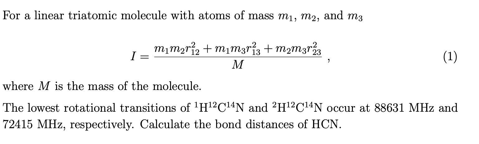 Solved For a linear triatomic molecule with atoms of mass | Chegg.com