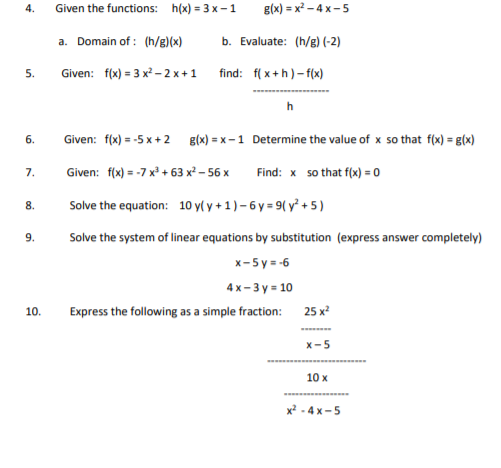 Solved 4. Given the functions: h(x) = 3 x-1 g(x) = x2 - 4x-5 | Chegg.com