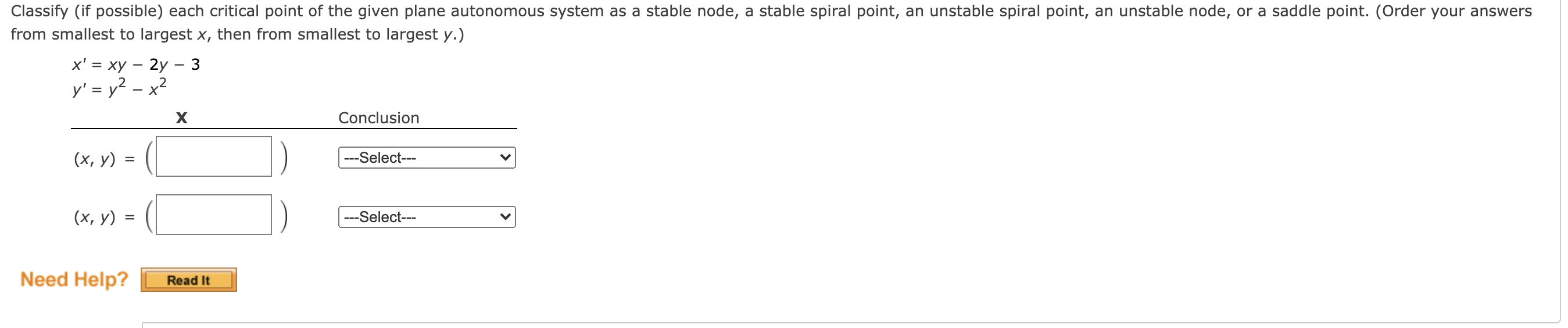 Solved Classify (if possible) each critical point of the | Chegg.com