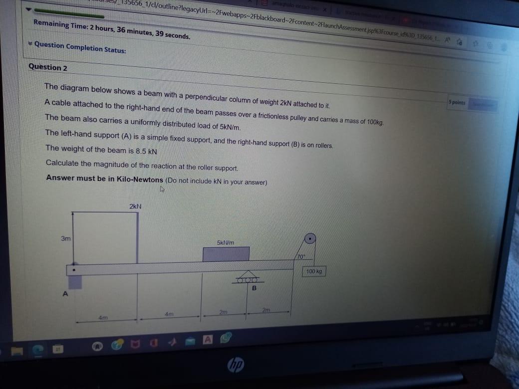 Solved The diagram below shows a beam with a perpendicular | Chegg.com