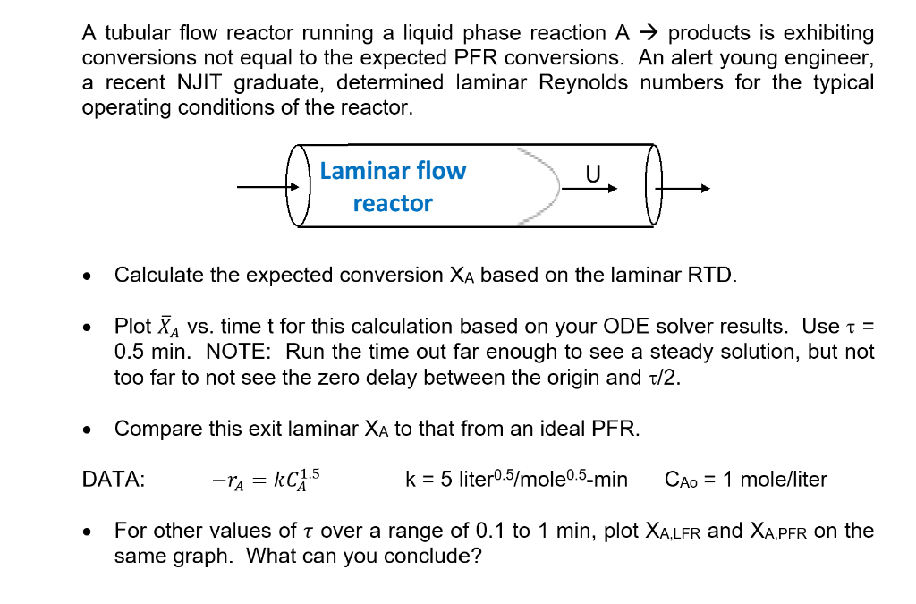 Solved A tubular flow reactor running a liquid phase | Chegg.com