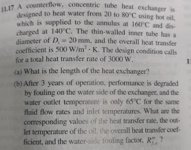 Solved 11 11.17 A counterflow. concentric tube heat | Chegg.com