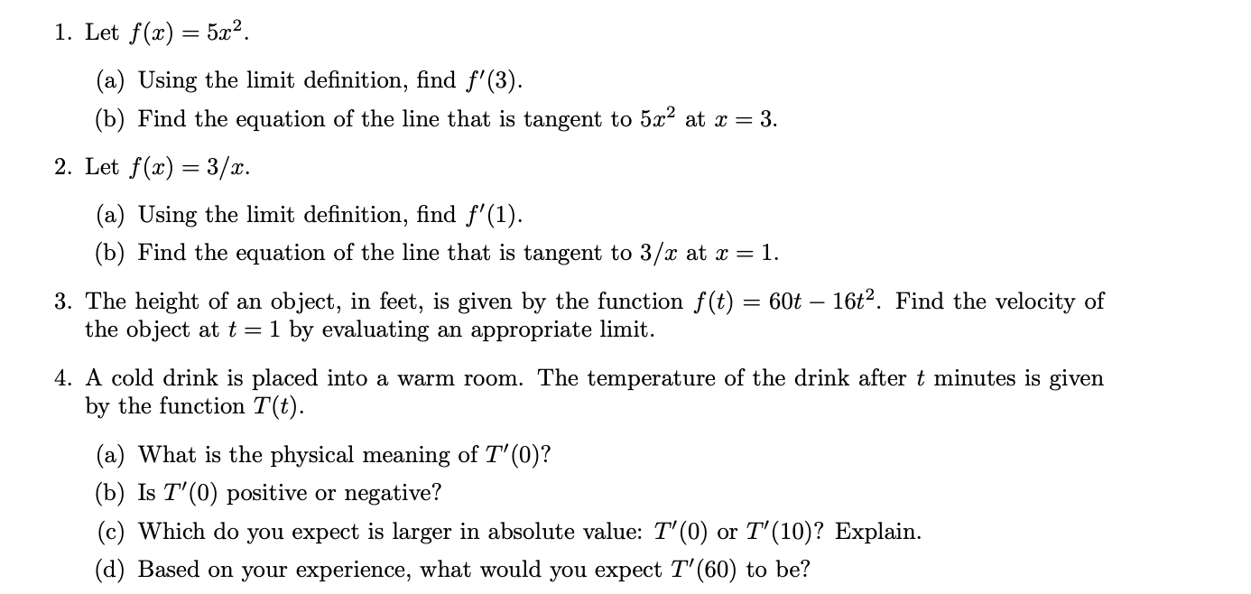 Solved 1. Let f(x) = 5x2 (a) Using the limit definition, | Chegg.com