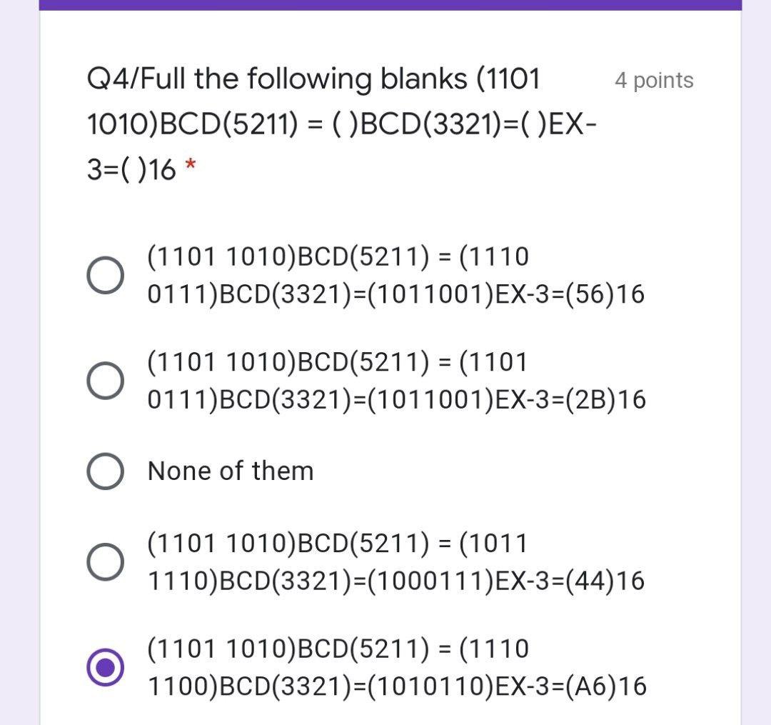Solved 4 points Q4/Full the following blanks (1101 | Chegg.com