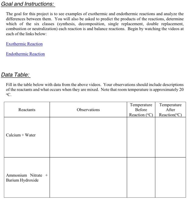 Solved Goal and Instructions:The goal for this project is to | Chegg.com