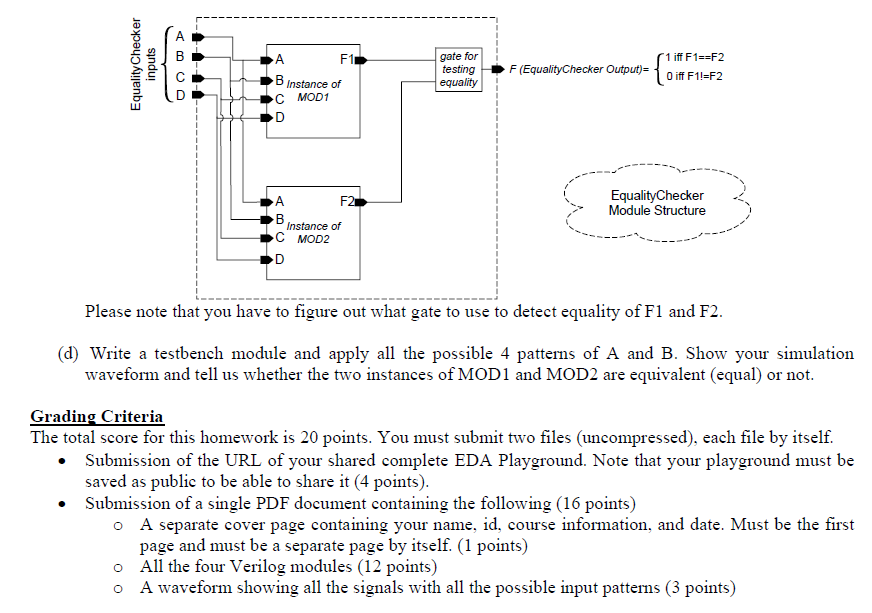 Solved () Write a Verilog module (name it EqualityChecker) | Chegg.com