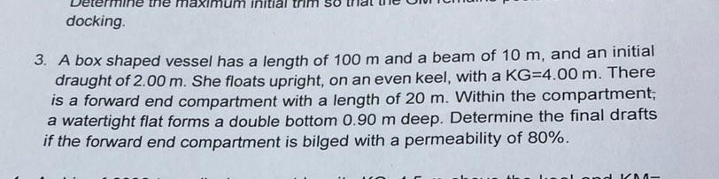 Solved 3. A box shaped vessel has a length of 100 m and a | Chegg.com
