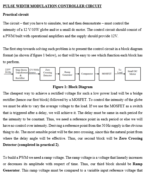 Solved PULSE WIDTH MODULATION CONTROLLER CIRCUITPractical | Chegg.com